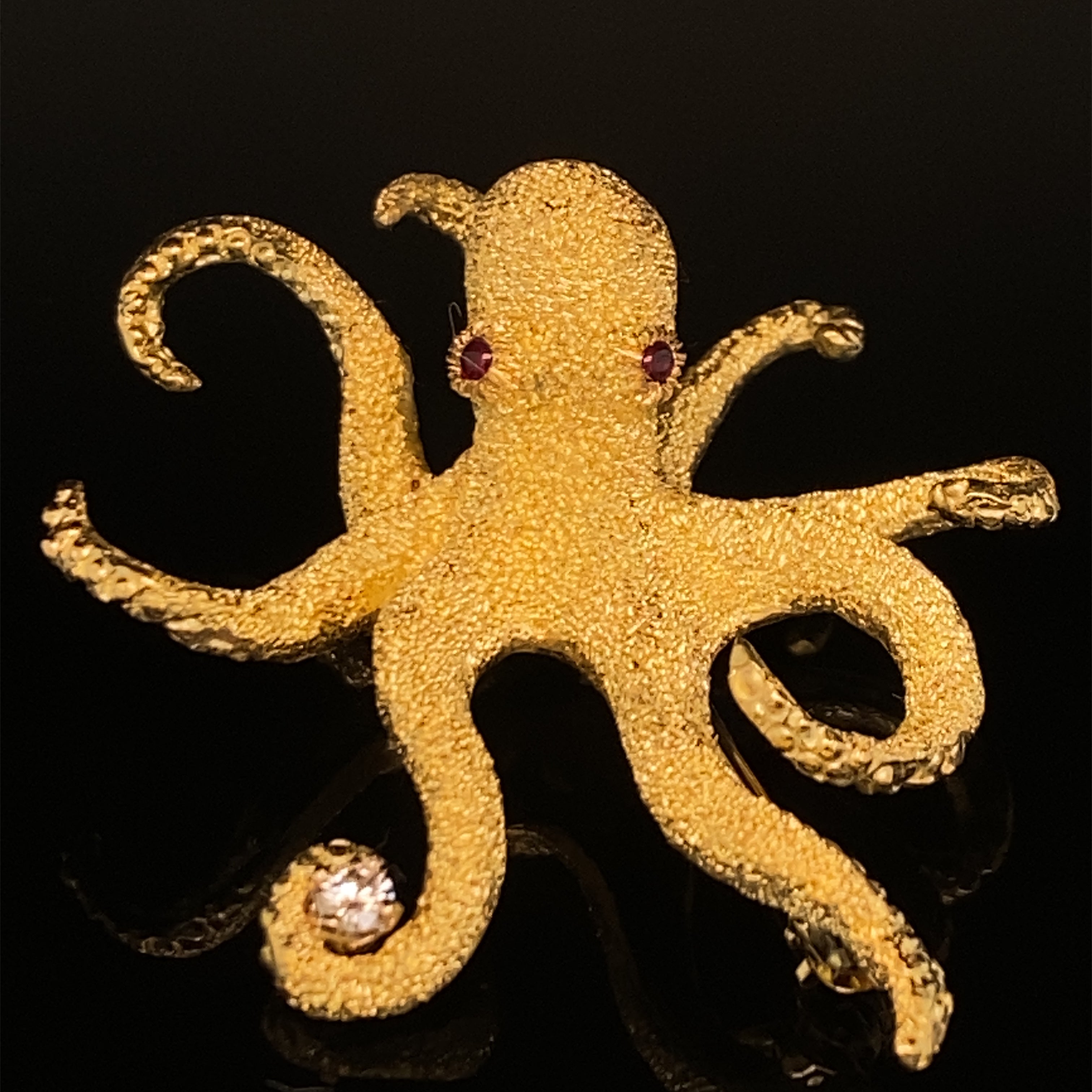 Fish Collection, large Octopus with One Diamond – 18K Gold Animal Pins ...