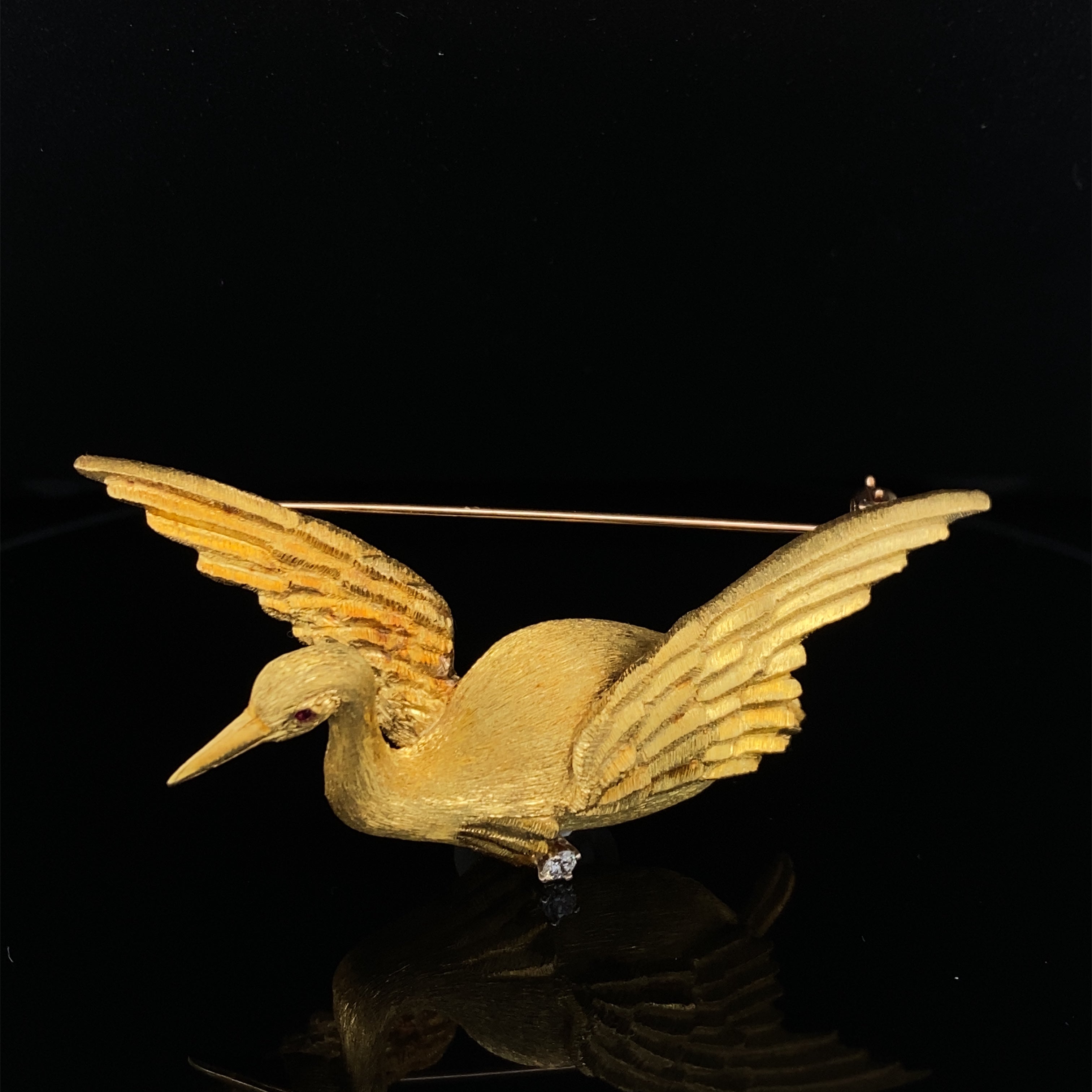 Bird, large Stork – 18K Gold Animal Pins/Brooches